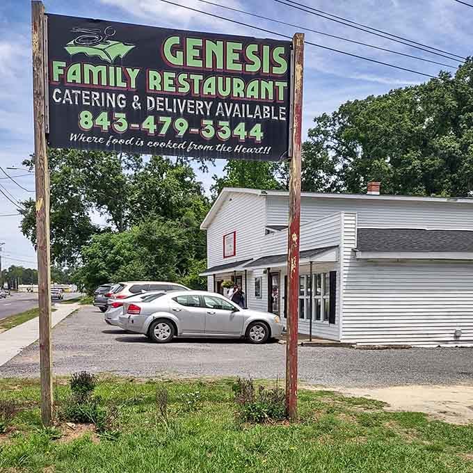 Genesis Family Restaurant's sign promises food "cooked from the Heart," which is exactly what small towns do best.