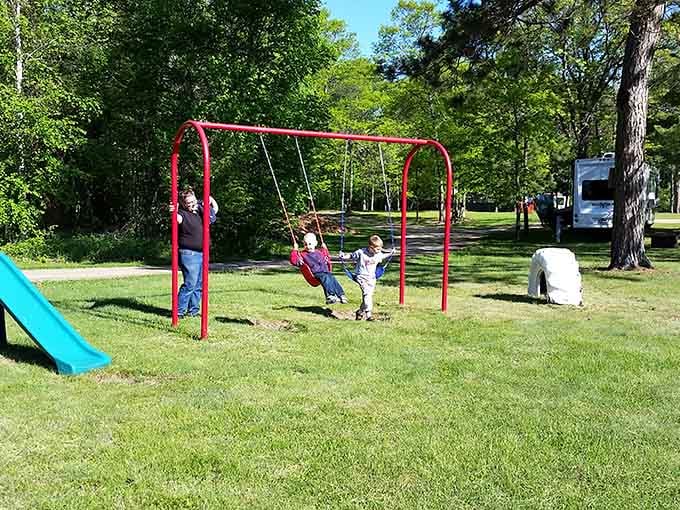 Kids' playground where young visitors burn energy between trips to the fascinating store inside.