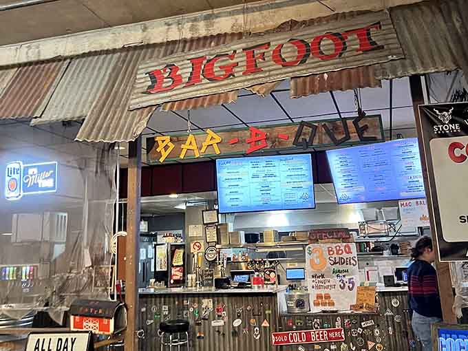 That "Bar-B-Que" sign in vintage letters announces you've arrived at the intersection of nostalgia and seriously good eating.
