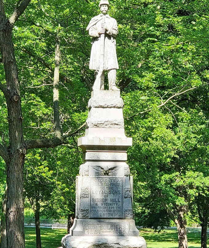 The park monument honors those who crossed an ocean to create this remarkable community in the Illinois prairie.