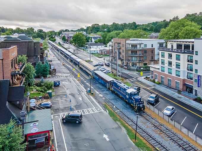 Aerial views revealing Blue Ridge nestled in mountains like someone carefully placed it there for maximum postcard potential and Instagram opportunities.