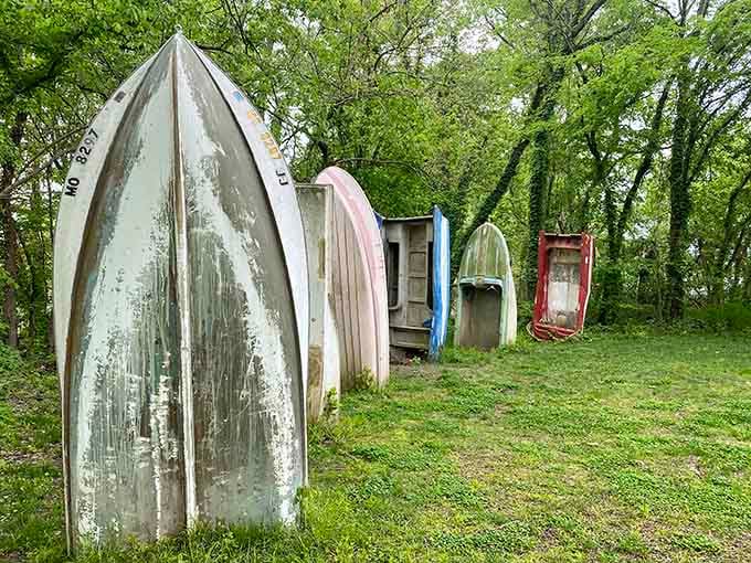 The full lineup of boats stands ready, like they're waiting for the world's most unusual regatta.