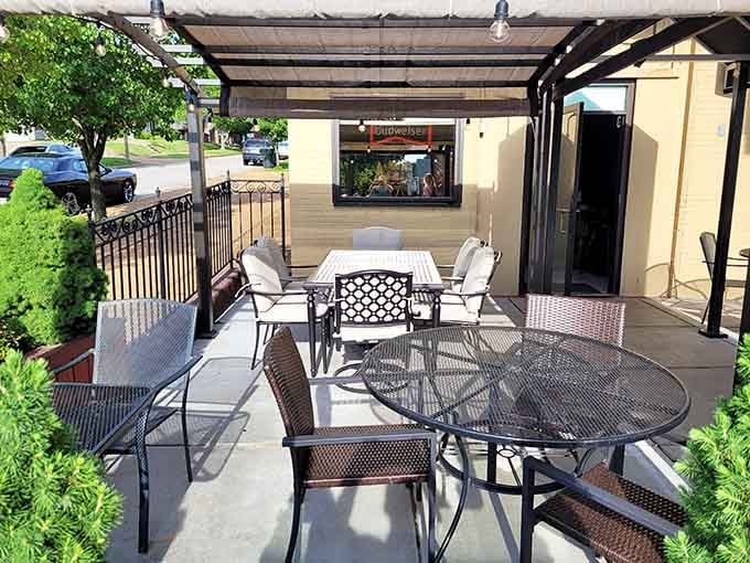 The patio lets you enjoy your pizza al fresco, proving that great food tastes even better with fresh air.
