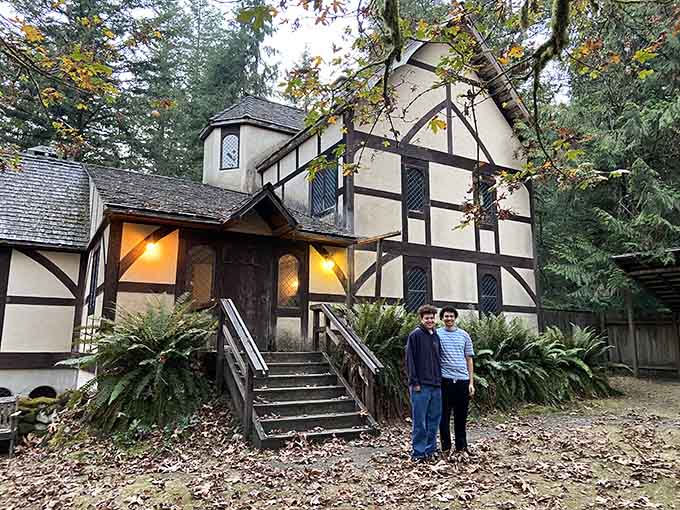 The exterior glowing at dusk looks like a fantasy novel cover come to life in Washington.