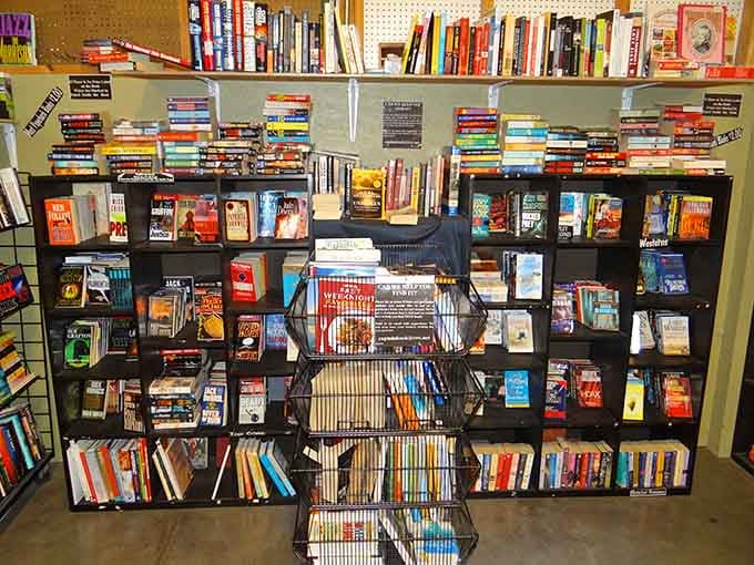 Books arranged like a personal library where every spine promises an afternoon of getting completely lost.