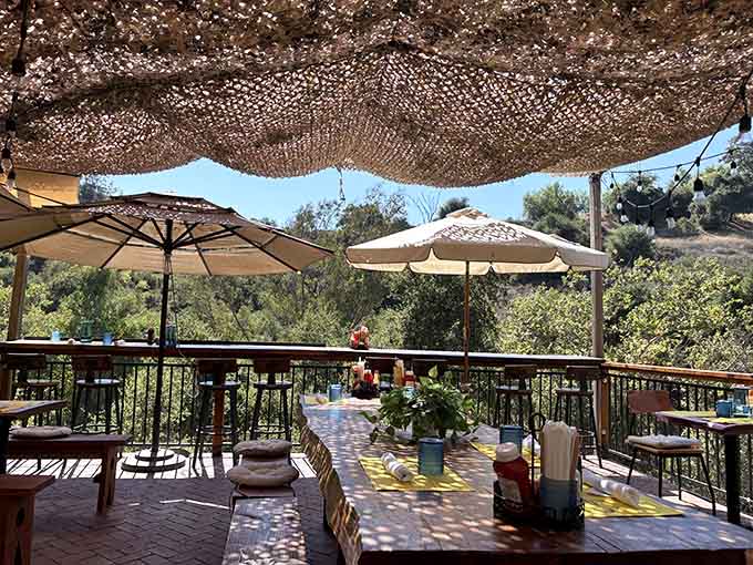 Shaded deck overlooking the canyon where your breakfast comes with a side of spectacular views and fresh mountain air.
