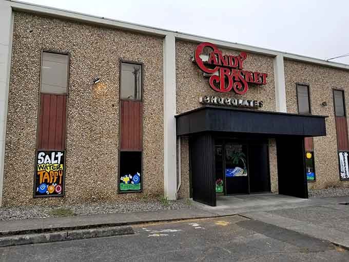 The exterior view showing this candy factory outlet hiding in plain sight, waiting to ambush your diet plans.