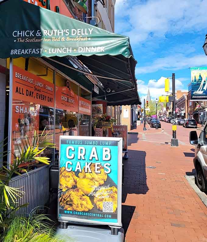 That sidewalk sign isn't lying; those jumbo lump crab cakes are indeed famous and worth the trip.
