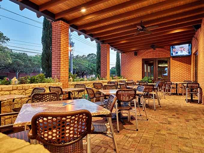 Covered patio dining that lets you enjoy your meal while pretending you're getting fresh air and exercise simultaneously.