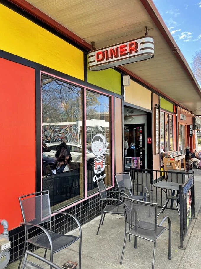 Outdoor seating where you can watch Athens go by while contemplating your excellent life choices and burger.