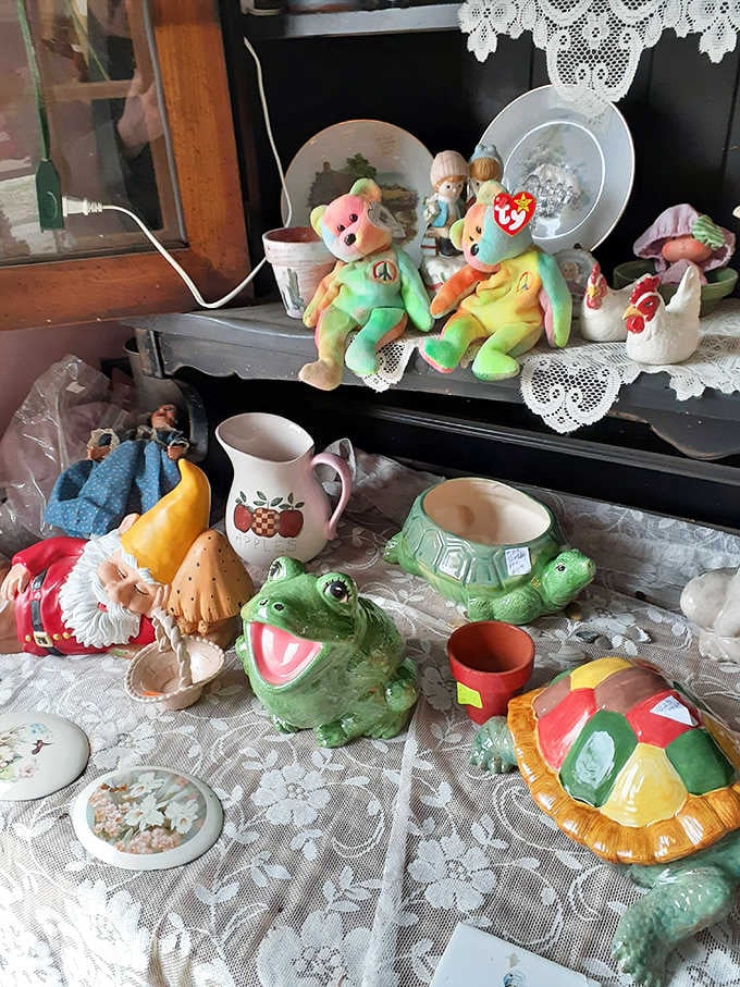 Vintage ceramics and Beanie Babies create nostalgic displays that transport you straight back to simpler, sweeter days.