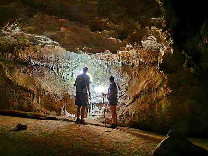 Headlamps illuminate formations that transform ordinary rock into something approaching art, almost magical really.