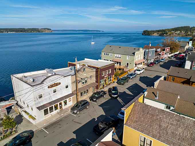 From above, Coupeville's waterfront reveals why this little town has been a seafood destination for over a century.