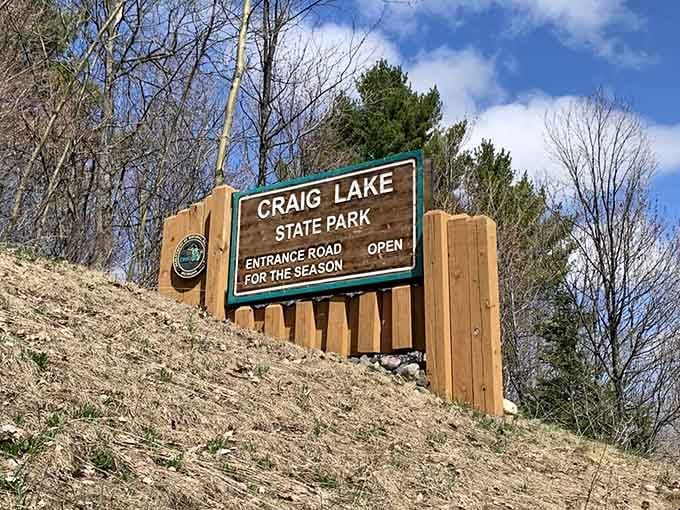 The entrance sign that marks your transition from regular life into proper wilderness adventure mode begins.