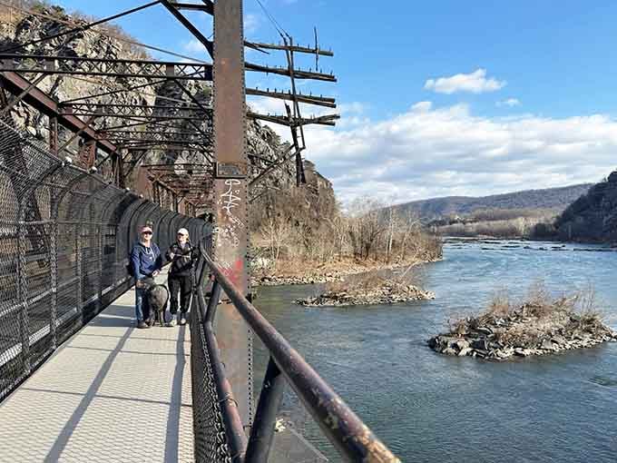 Fellow hikers sharing the bridge, all of us chasing the same views and crossing the same state lines together.