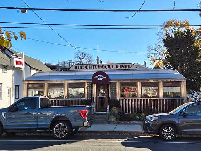 Evening light catches the chrome just right, making this timeless diner look ready for its close-up.