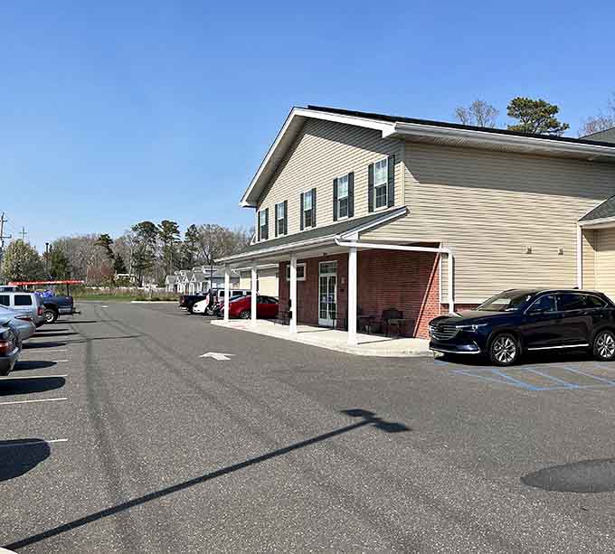 Ample parking spaces welcome visitors, because finding the perfect vintage lamp shouldn't require a parking space scavenger hunt.