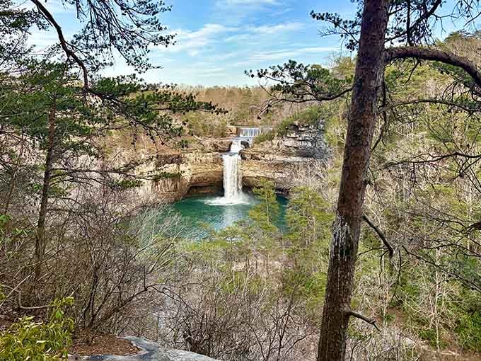 DeSoto Falls in spring reveals turquoise pools that look almost too perfect to be real, yet here they are.