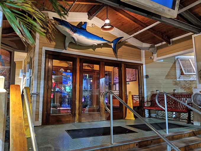 The entrance welcomes you with a marlin overhead, just in case you forgot you're entering seafood territory.