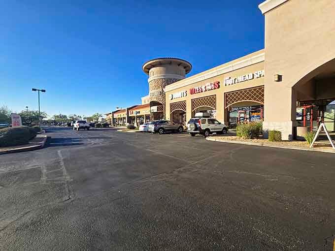 The shopping center location that houses this gem, looking deceptively ordinary for a place that's about to change your donut standards forever.