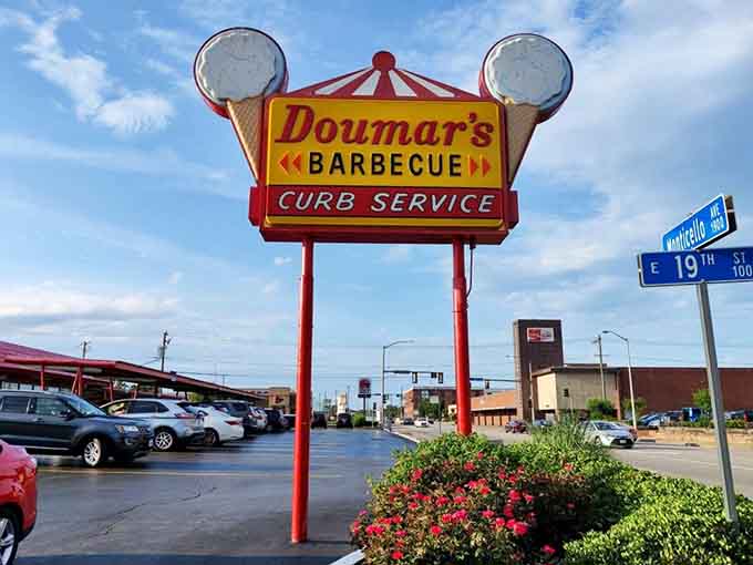 The towering sign stands as a beacon of nostalgia, guiding hungry travelers to authentic American dining done right.