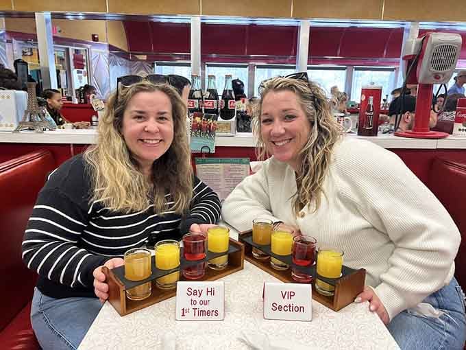 First-timers getting the VIP treatment with a juice flight, because everyone deserves to feel special here.