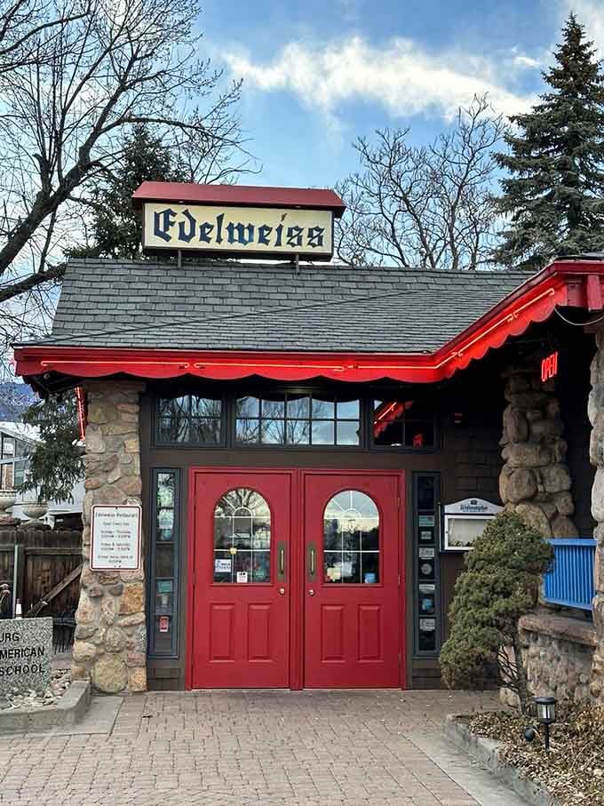 Those red doors welcome you into a world where schnitzel reigns supreme and your diet takes a well-deserved vacation.