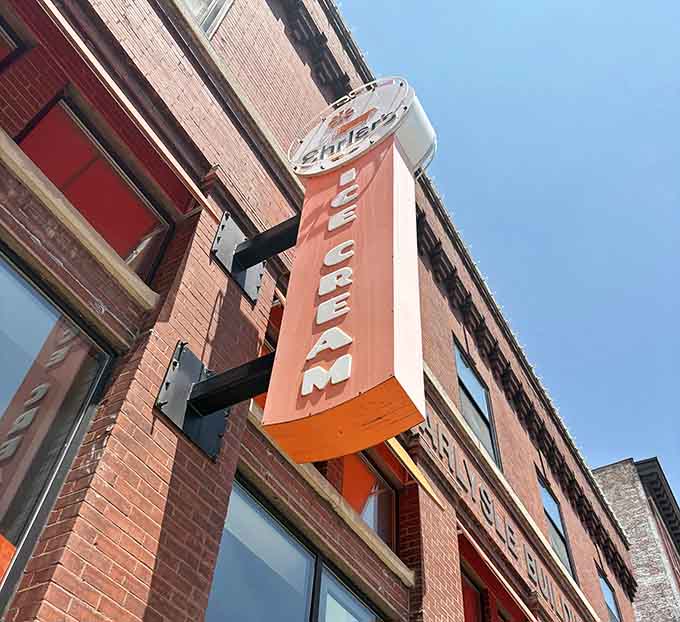 The vintage-style sign beckons from the street, announcing Ehrler's presence with retro flair that's impossible to miss or resist passing by.