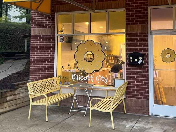Yellow chairs outside invite you to enjoy your treats al fresco while watching Ellicott City life unfold.