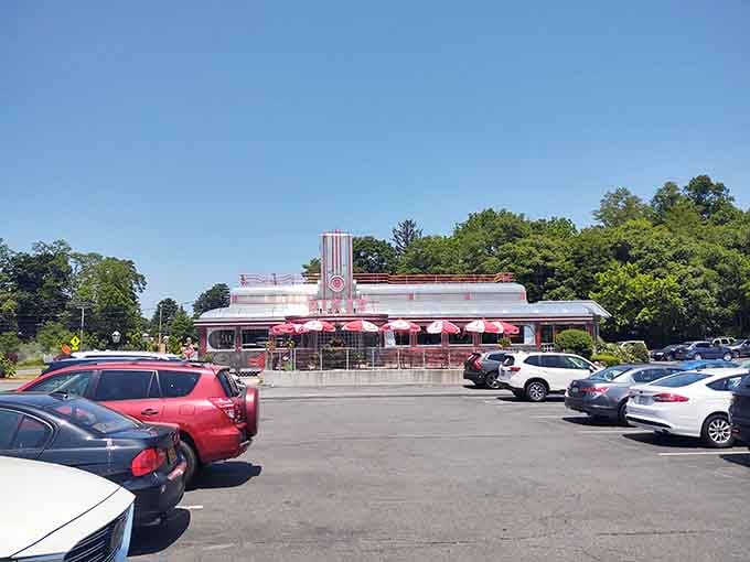 The parking lot's always full because word travels fast when a diner serves this kind of quality with this much style.