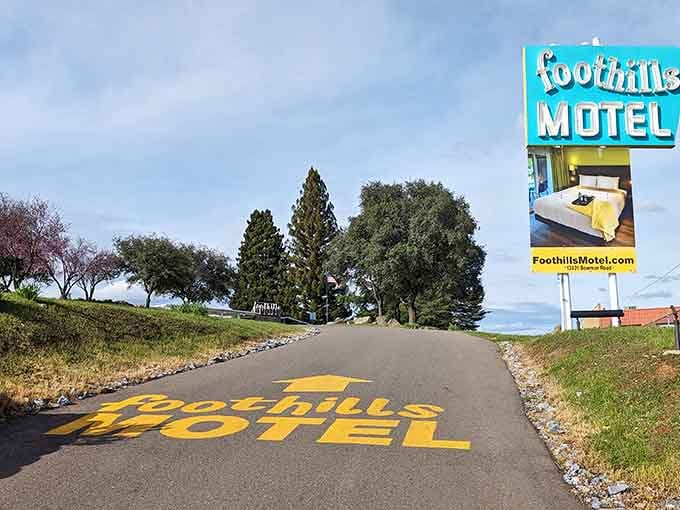 That painted driveway welcome makes it official: you've found Auburn's coolest throwback to the golden age of motels.