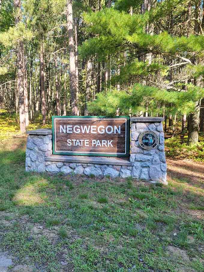 This welcome sign marks the entrance to one of Michigan's best-kept secrets, where crowds are optional and nature mandatory.