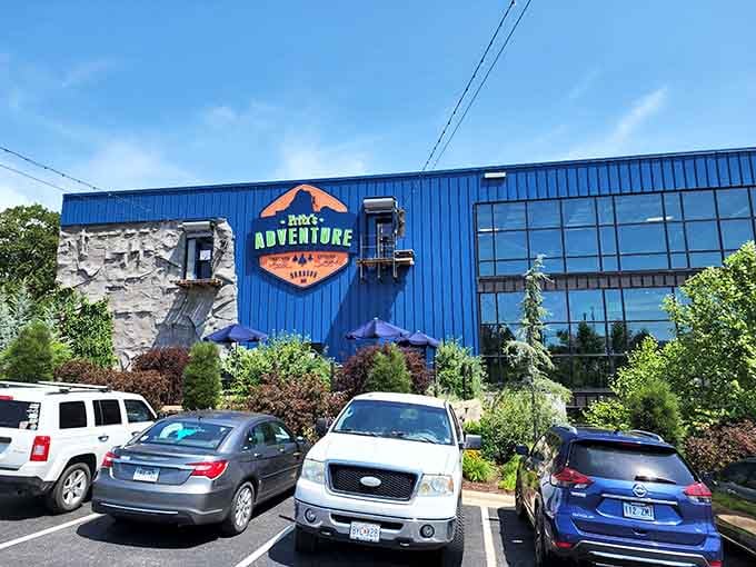 The parking lot view hints at the adventure inside, where your car will wait patiently for your return.