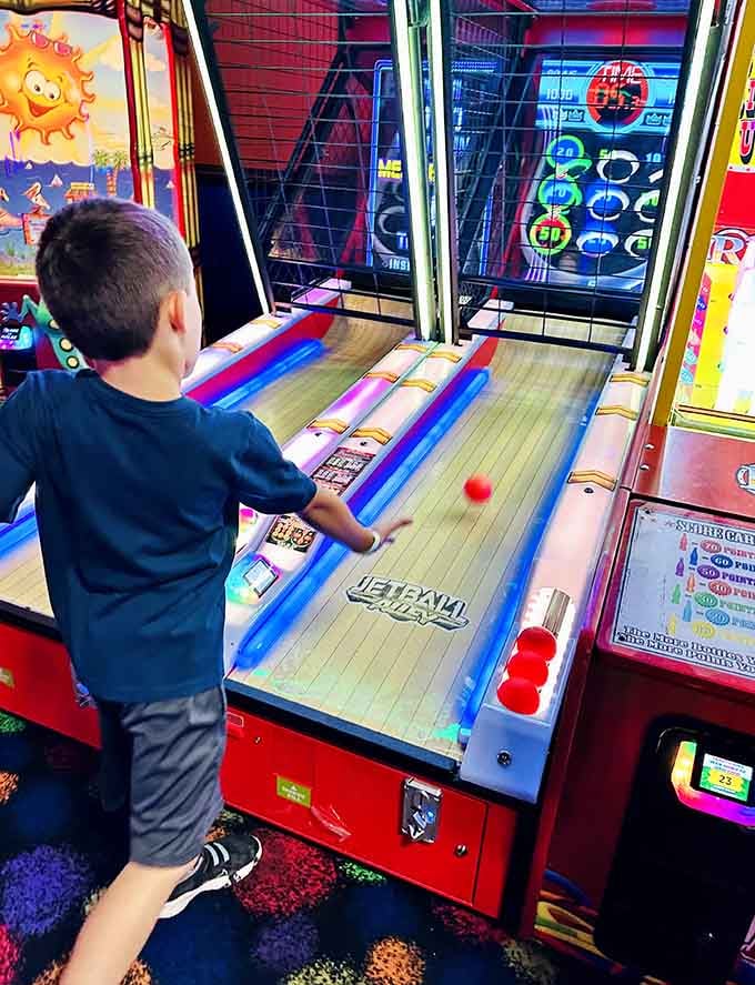 Jetball lanes await your best shot, where hand-eye coordination meets the eternal quest for redemption and tickets.