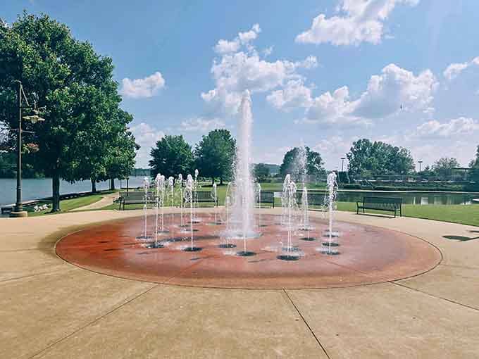 The splash pad offers summer relief where kids can cool off without needing a pool membership or lifeguard.