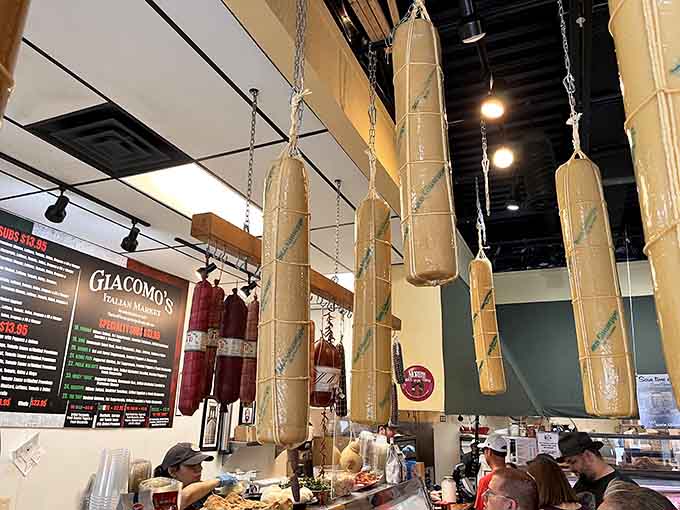 House-made Italian sausages hanging like delicious chandeliers overhead. This is what happens when craftsmanship meets serious meat expertise.