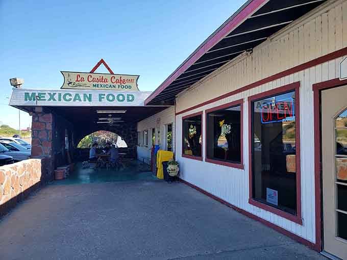 La Casita's covered entrance offers shade and the promise of homemade tortillas that'll ruin you for store-bought forever.