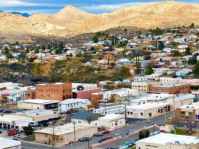 The aerial view reveals Globe nestled into mountains like it's been there forever, which isn't far from truth.