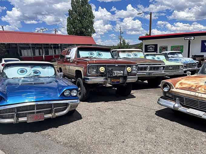 Classic cars parked outside a classic diner: it's like someone built a time machine in Arizona.