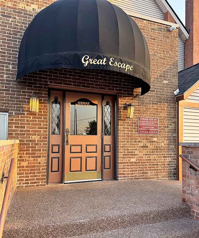 The entrance beckons with that classic awning, inviting you to step inside and see what all the fuss is about.