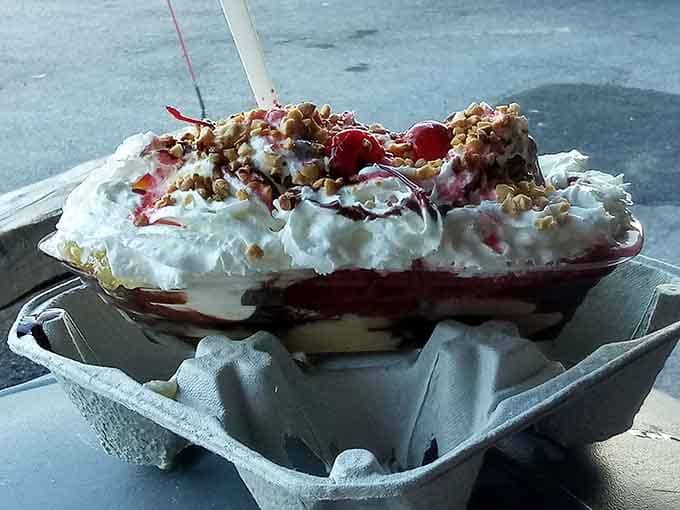 This banana split situation with whipped cream and toppings is what dessert dreams are legitimately made of.