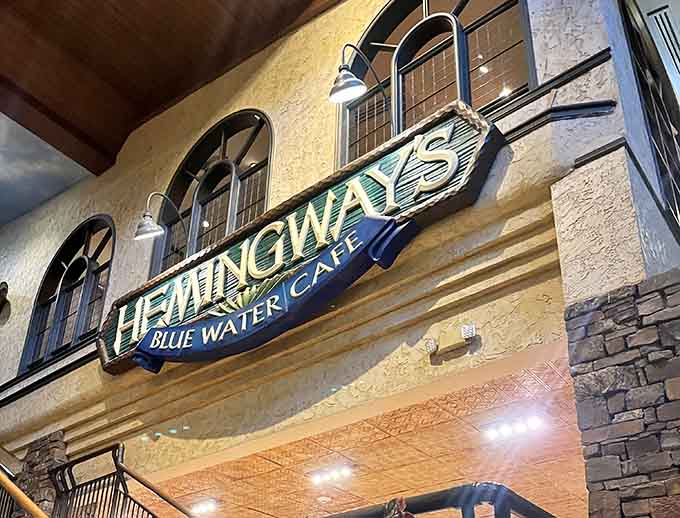 The exterior signage announces you've arrived somewhere special, where blue water meets blue-ribbon dining in Springfield, Missouri.