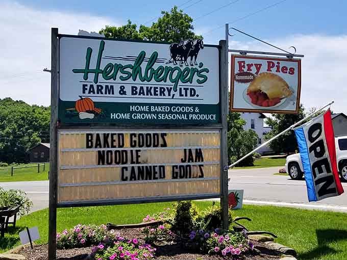 The sign advertising fry pies should probably come with a warning about sudden cravings and impulse purchasing decisions.