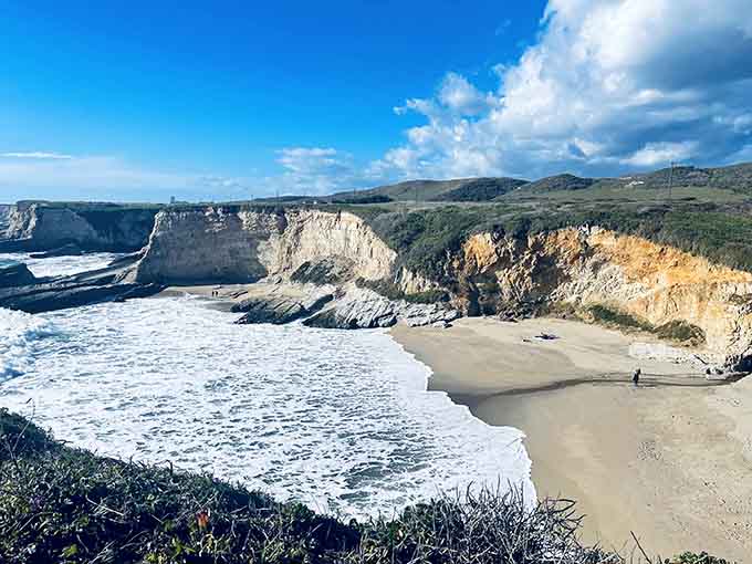 From above, this hidden gem looks like nature's secret amphitheater, complete with front-row ocean seats.
