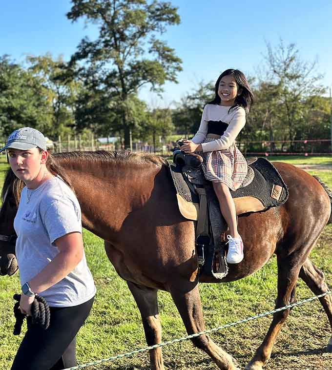 Horseback riding adds another dimension to the farm experience, because apparently walking through paradise wasn't magical enough already.