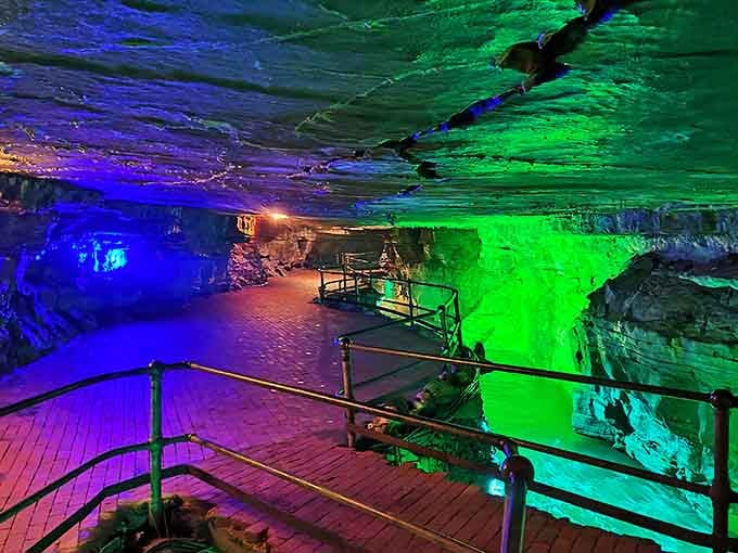 The colorful lighting turns ancient limestone into a psychedelic wonderland that's surprisingly family-friendly and mesmerizing.