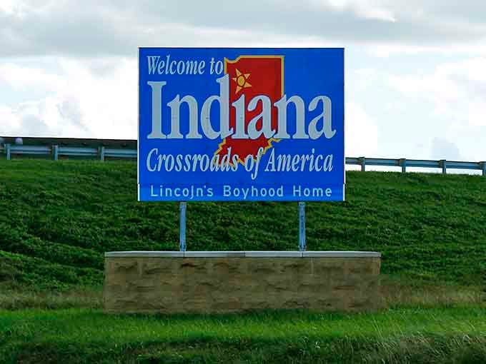 This monument-sized version means business, announcing Indiana's presence like a town crier with excellent graphic design skills and better funding.