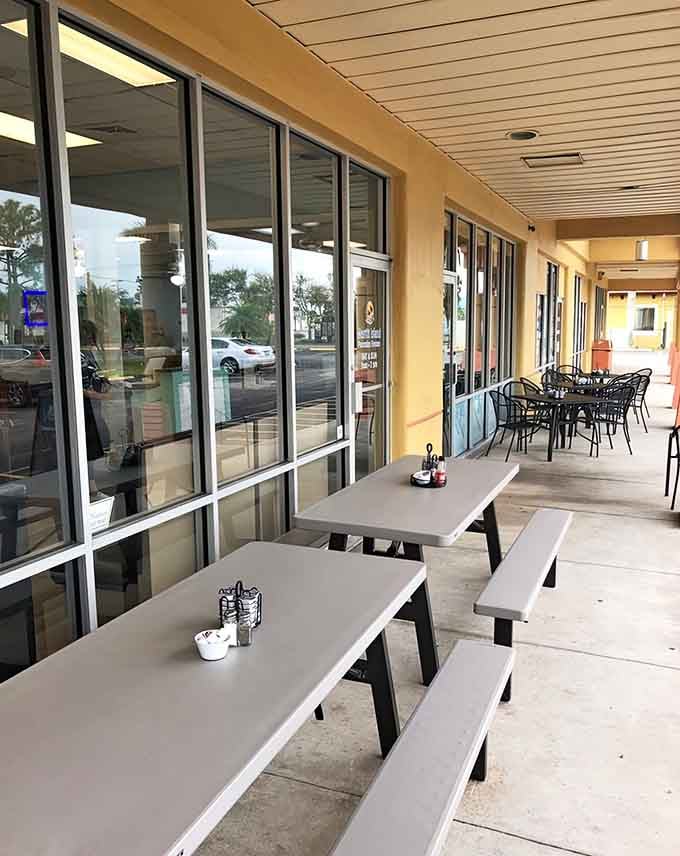 Outdoor seating with picnic tables means you can enjoy your breakfast with a side of fresh Florida air.