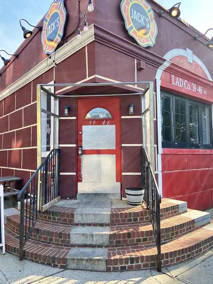 That entrance with its classic firehouse details makes you feel like you're about to answer an important call.