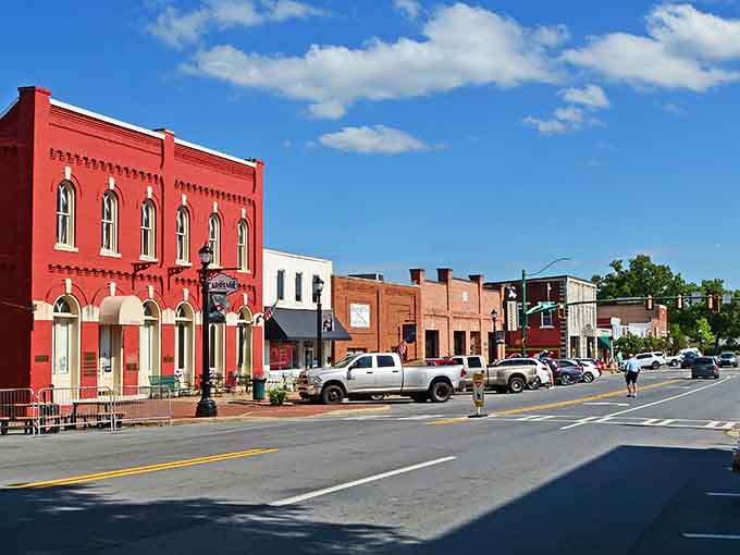 Main Street with actual character, where buildings have stories instead of just corporate logos and parking requirements.